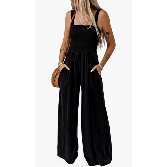 Boutique | Pants & Jumpsuits | Boutique Smocked Top Wide Leg Overalls ...
